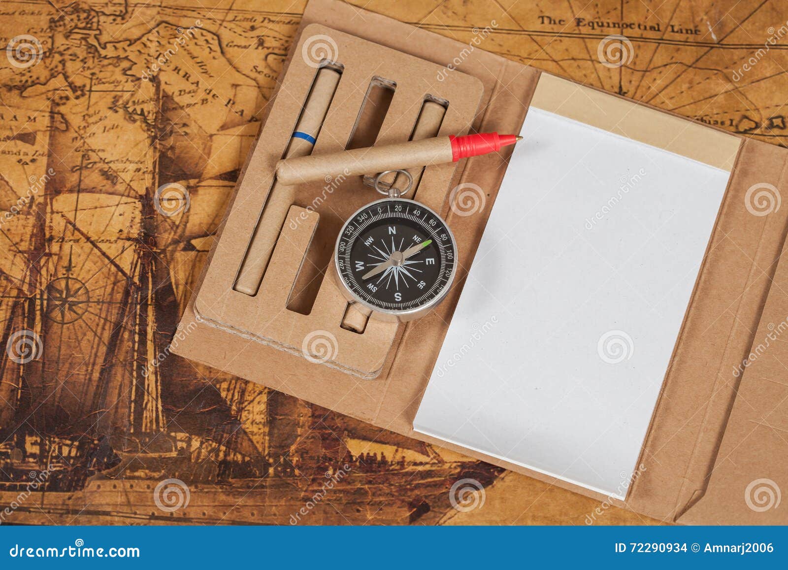 Compass with Note Book on Old Map Vintage Stock Photo - Image of ...