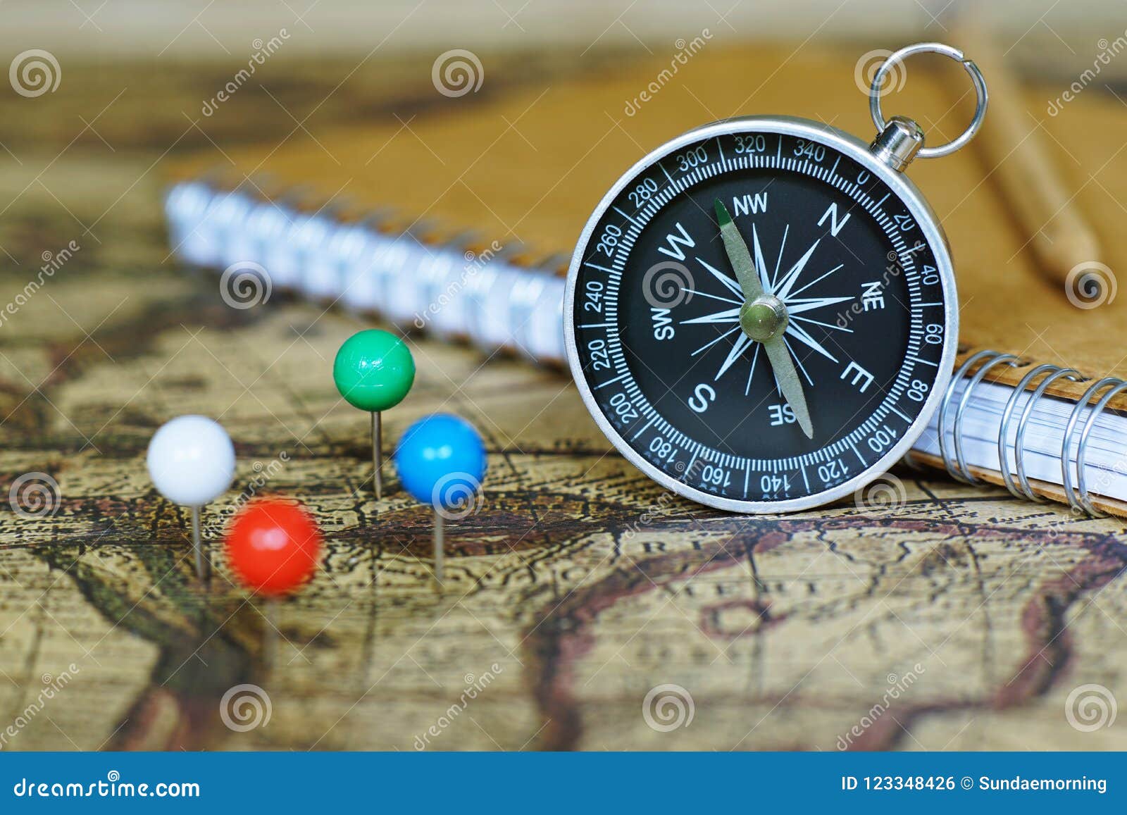 Compass And Notebook On Blur Vintage World Map, Journey Concept, Copy ...