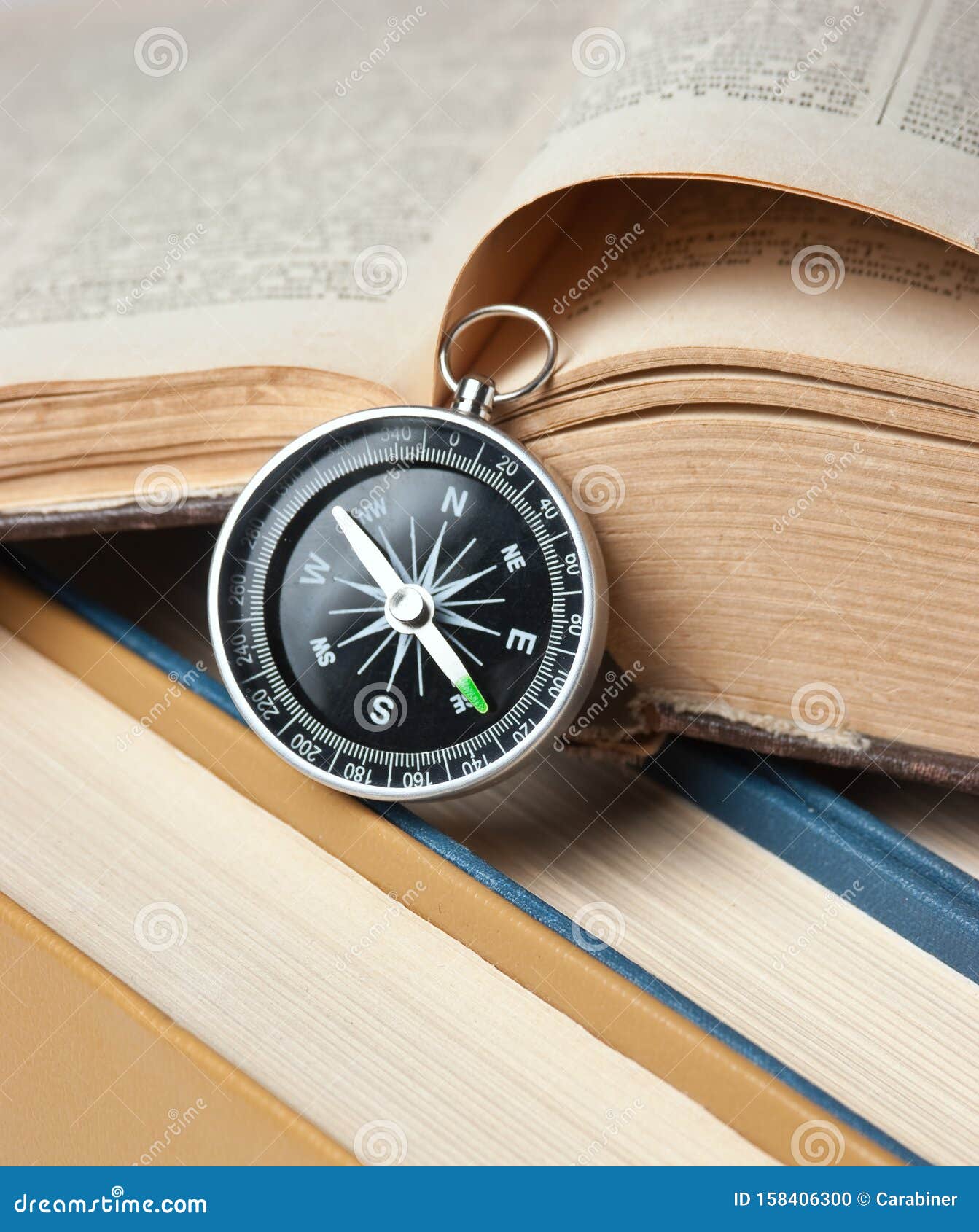 Compass and old books stock photo. Image of collection - 158406300