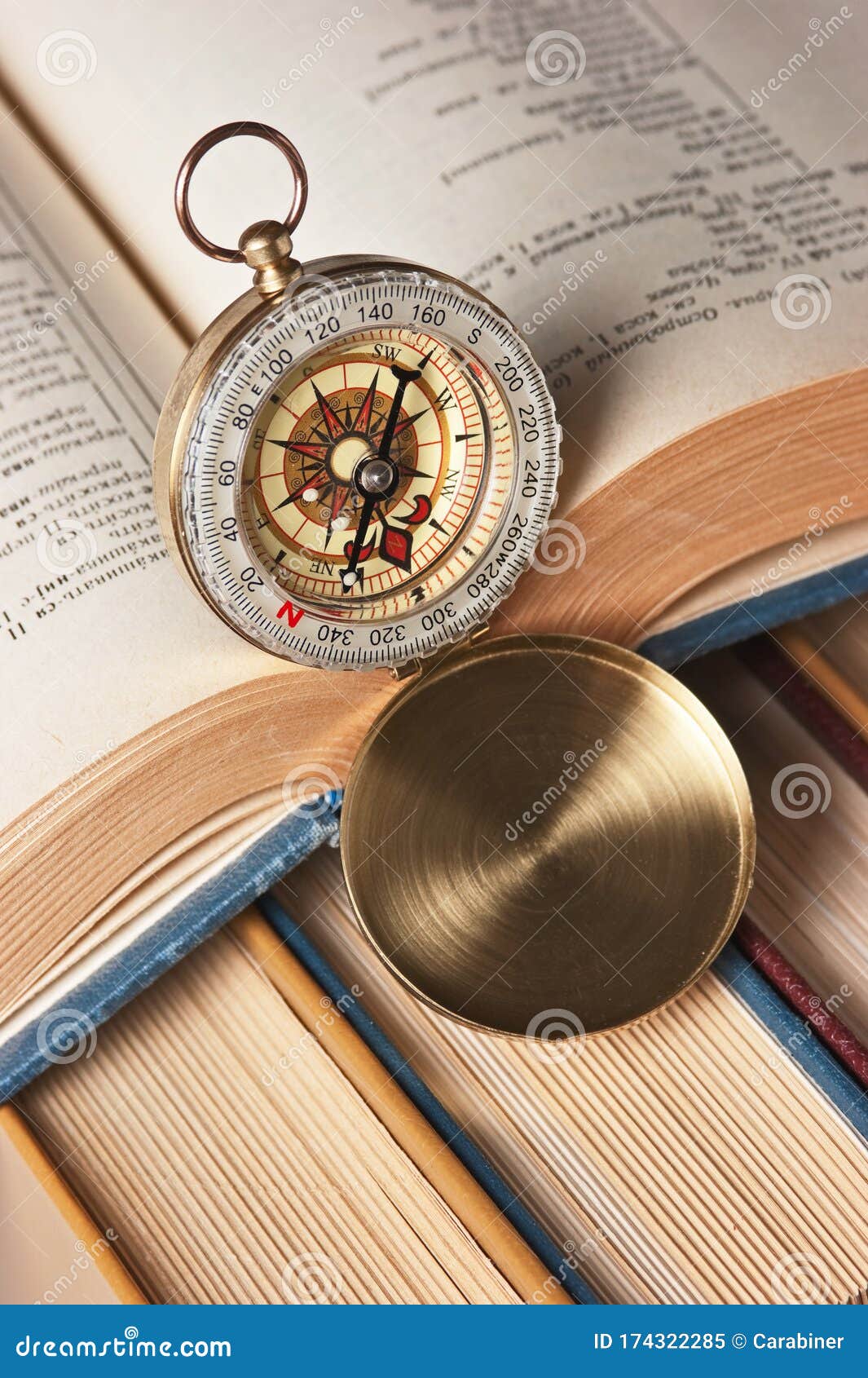 Compass and old books stock image. Image of paper, objects - 174322285