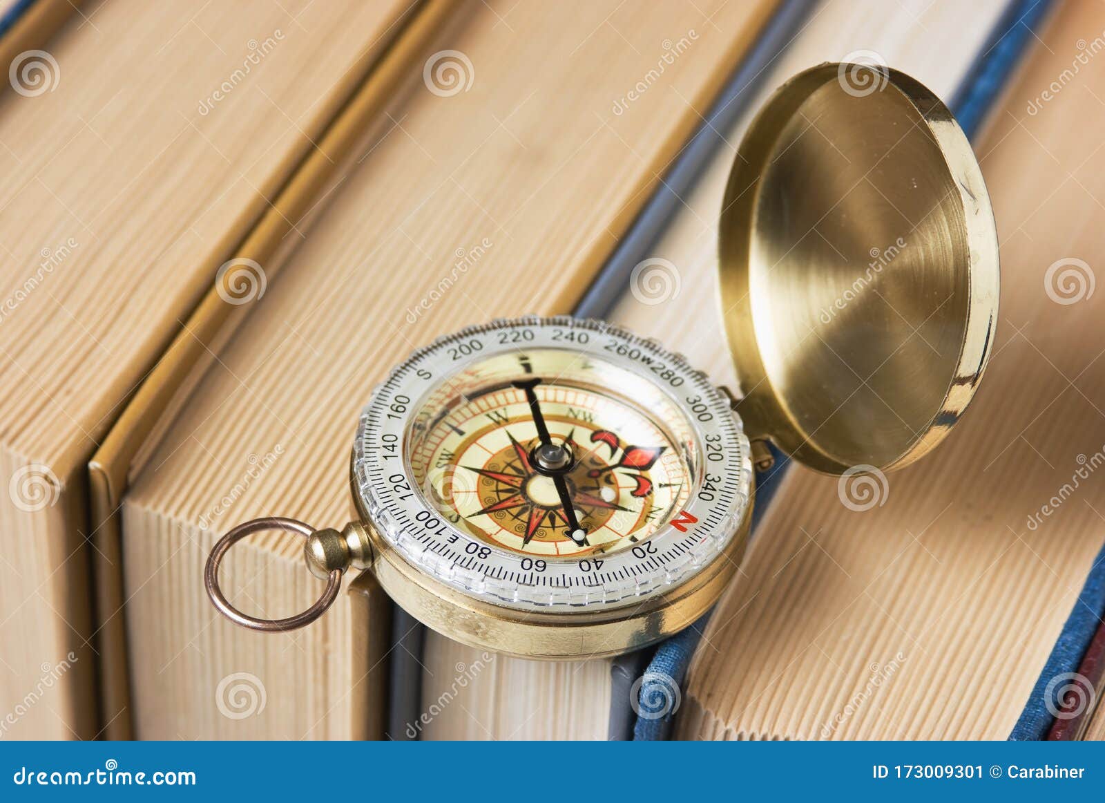Compass and old books stock image. Image of literature - 173009301