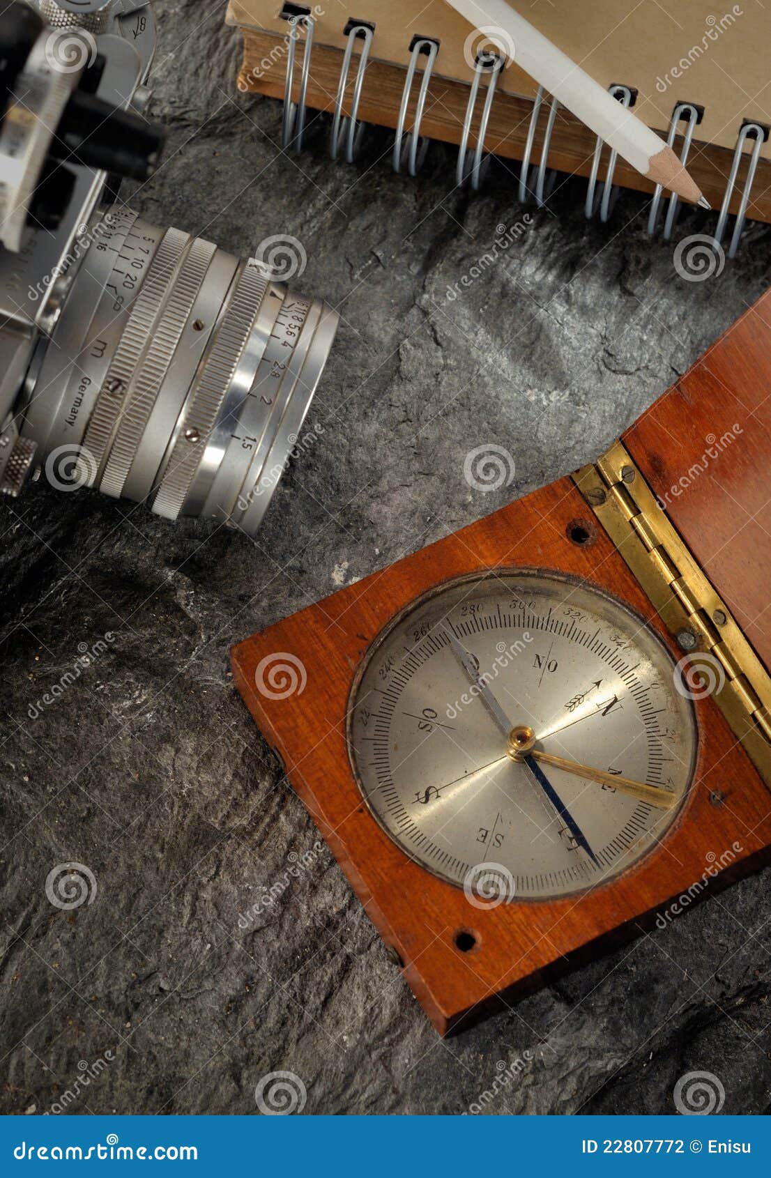 Compass and old camera stock photo. Image of leica, camera - 22807772