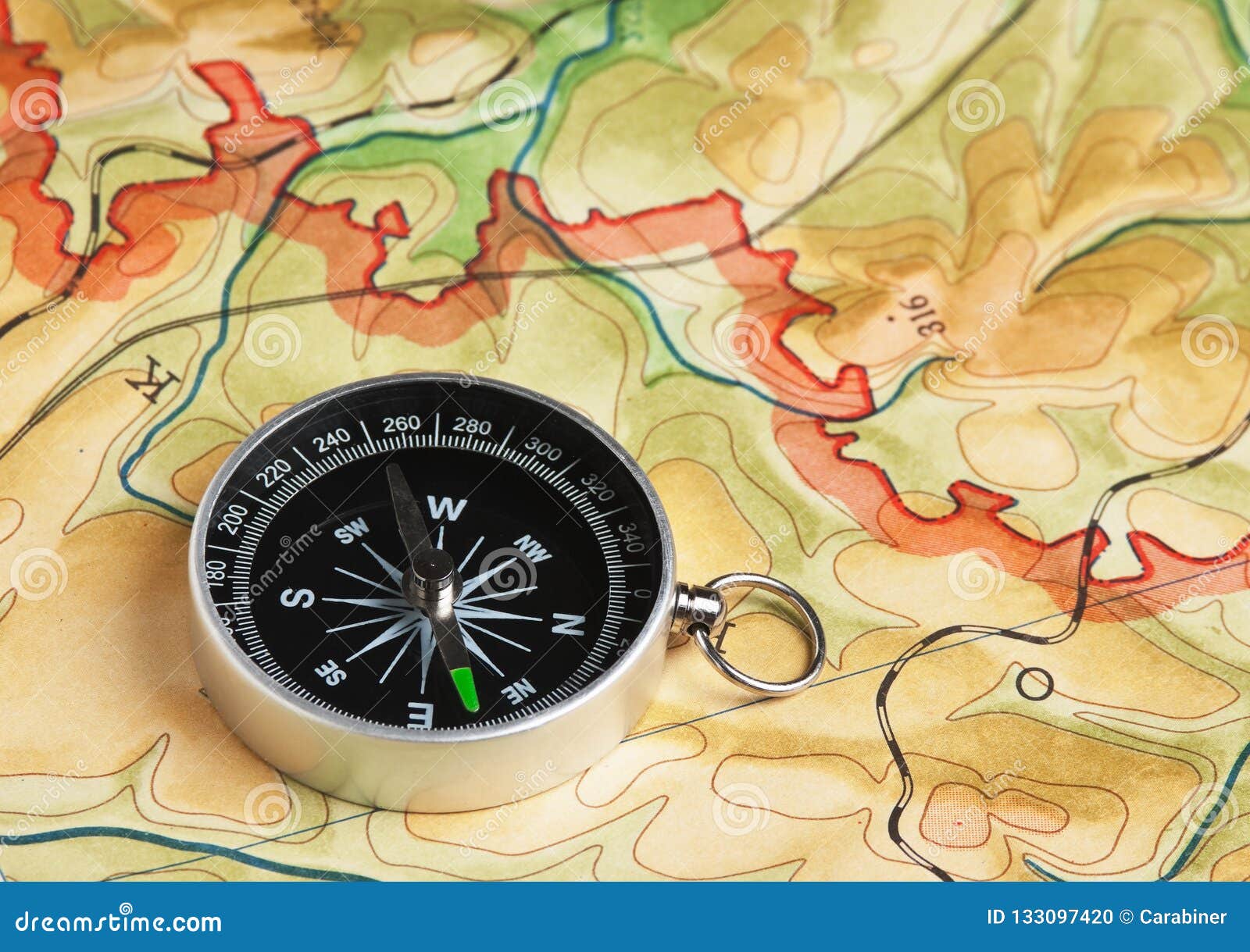 Compass on a map stock photo. Image of physical, traditional - 133097420
