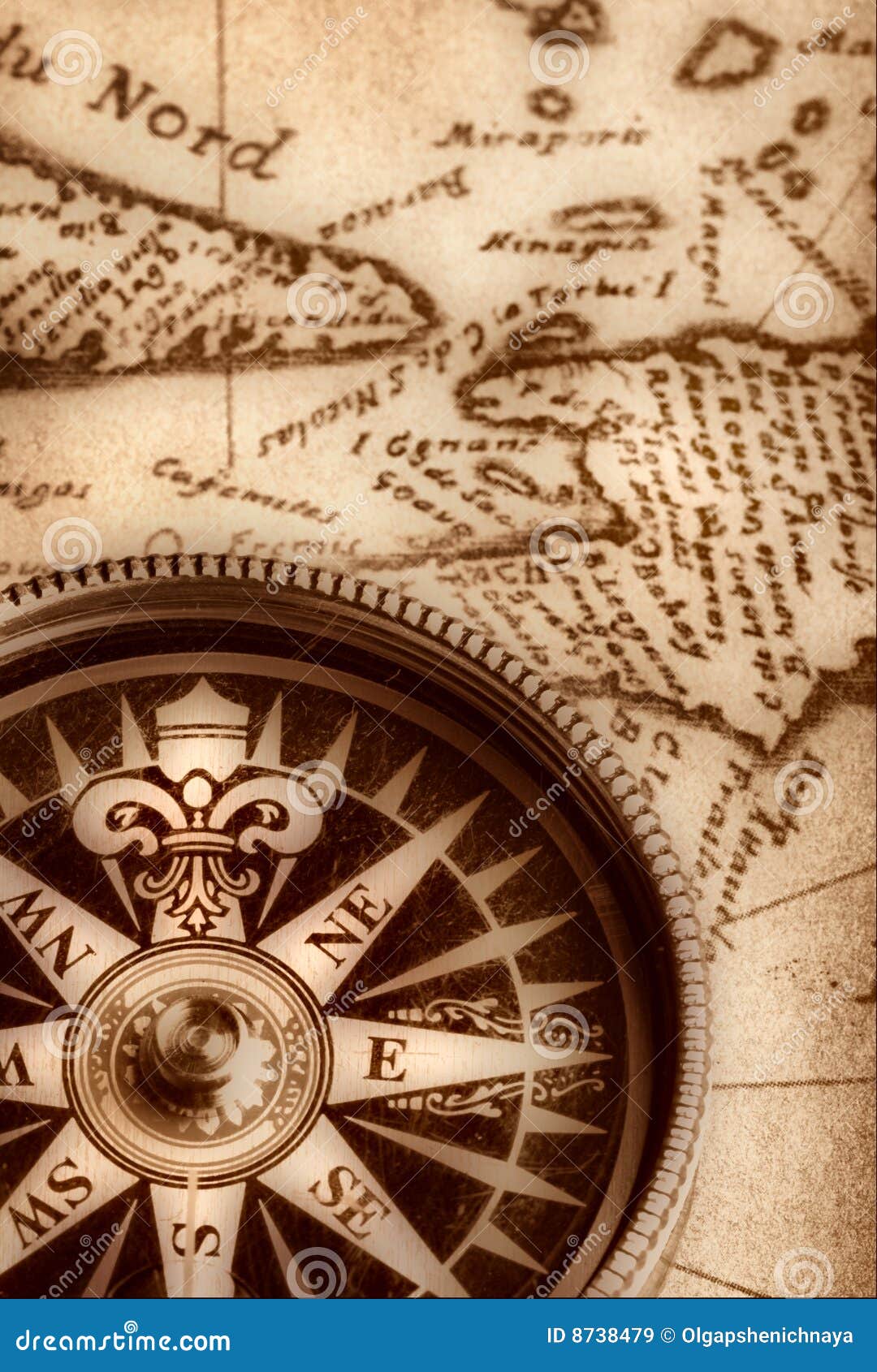 Compass on old map stock image. Image of brown, america - 8738479