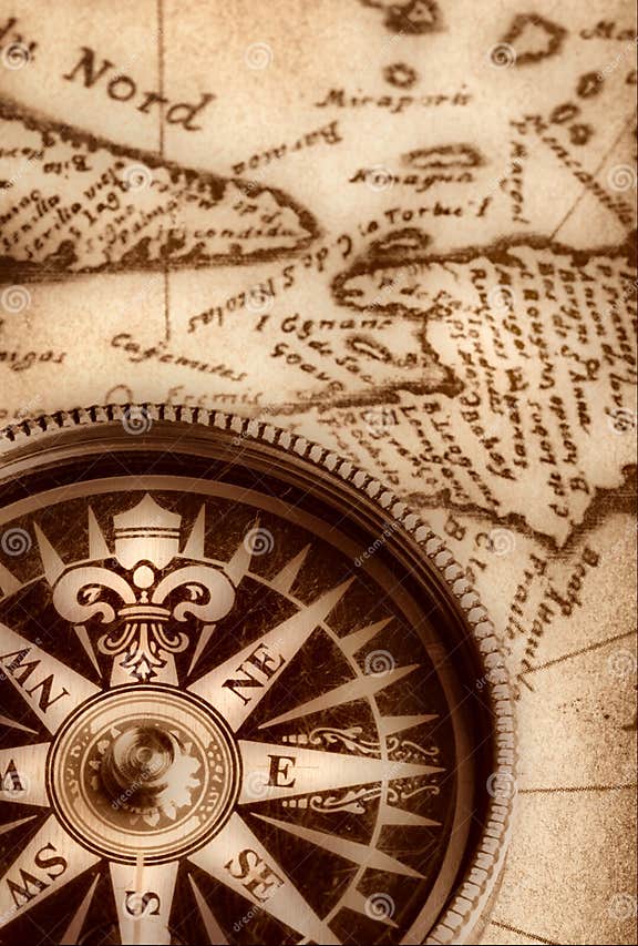Compass on old map stock image. Image of brown, america - 8738479