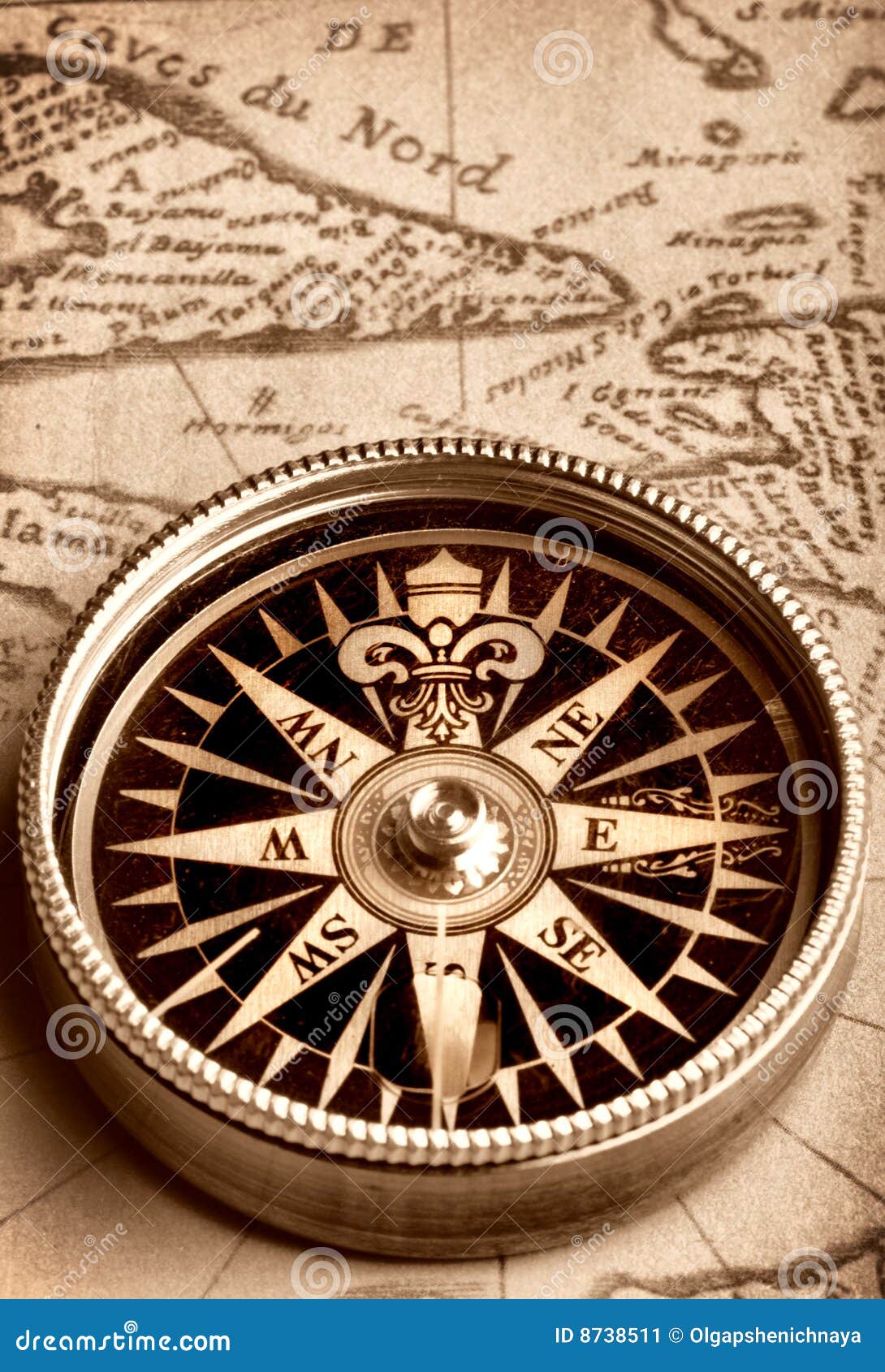 Compass on old map stock image. Image of antique, discovery - 8738511