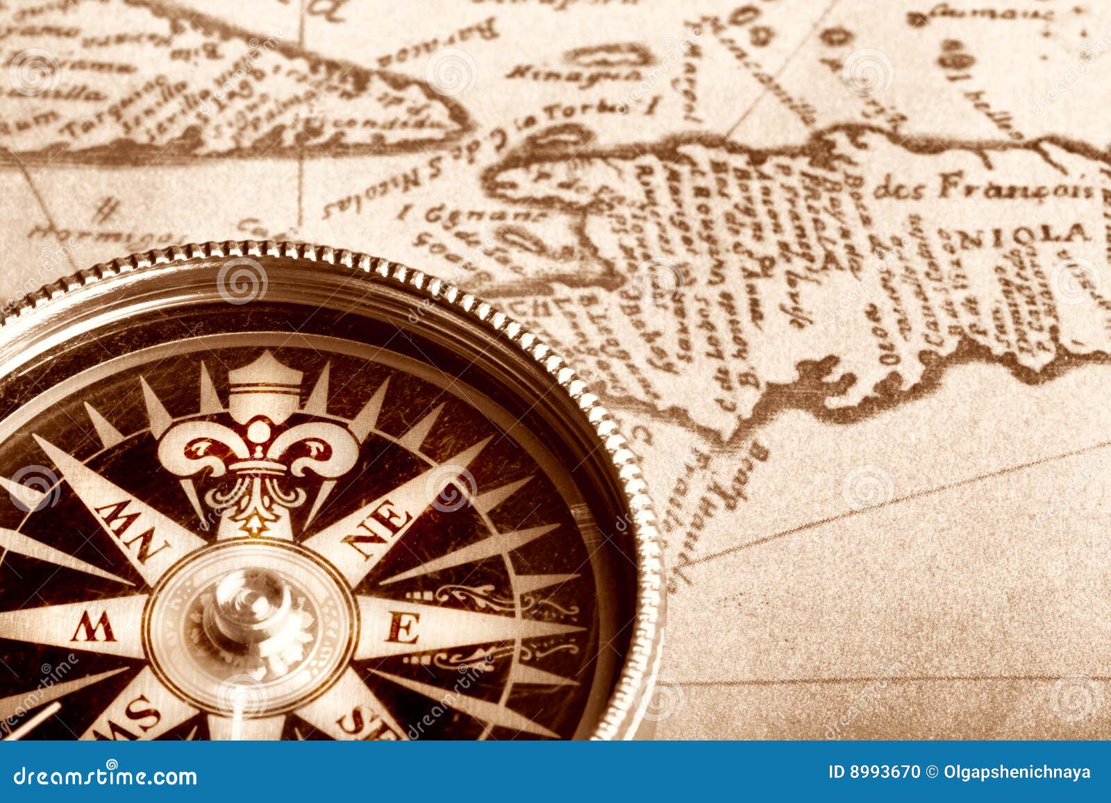 Compass on old map stock photo. Image of cursive, guidance - 8993670