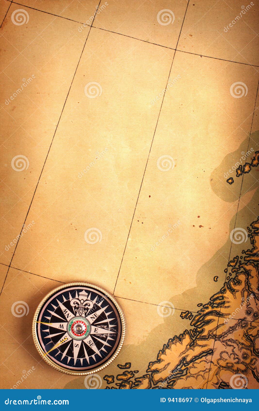 Compass on old map stock image. Image of gradient, explore - 9418697