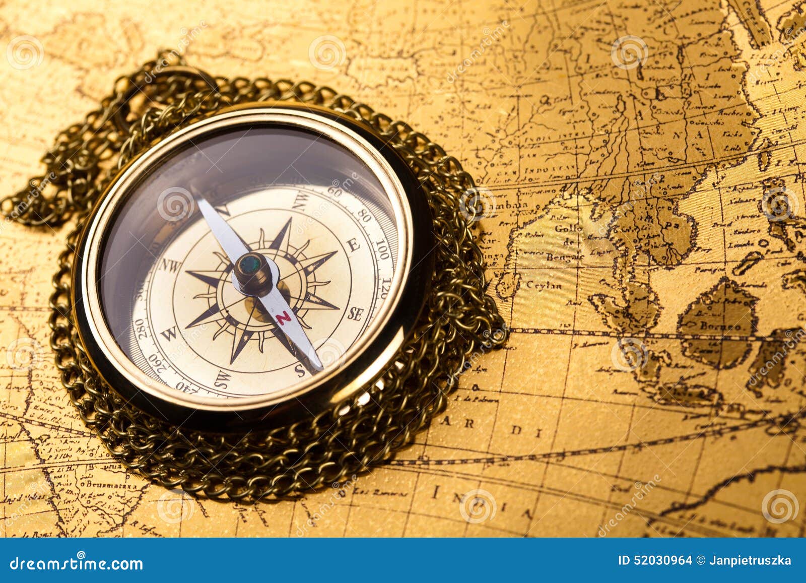 Compass & Old Map, Colorful Bright Journey Theme Stock Photo - Image of ...