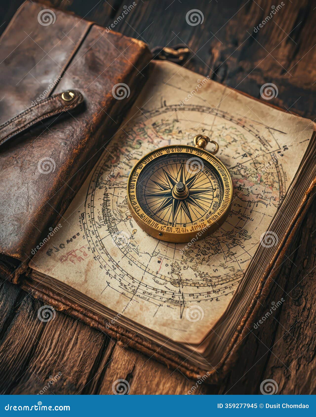 Compass on Old Map Symbolizes Direction and Adventure Stock Image ...