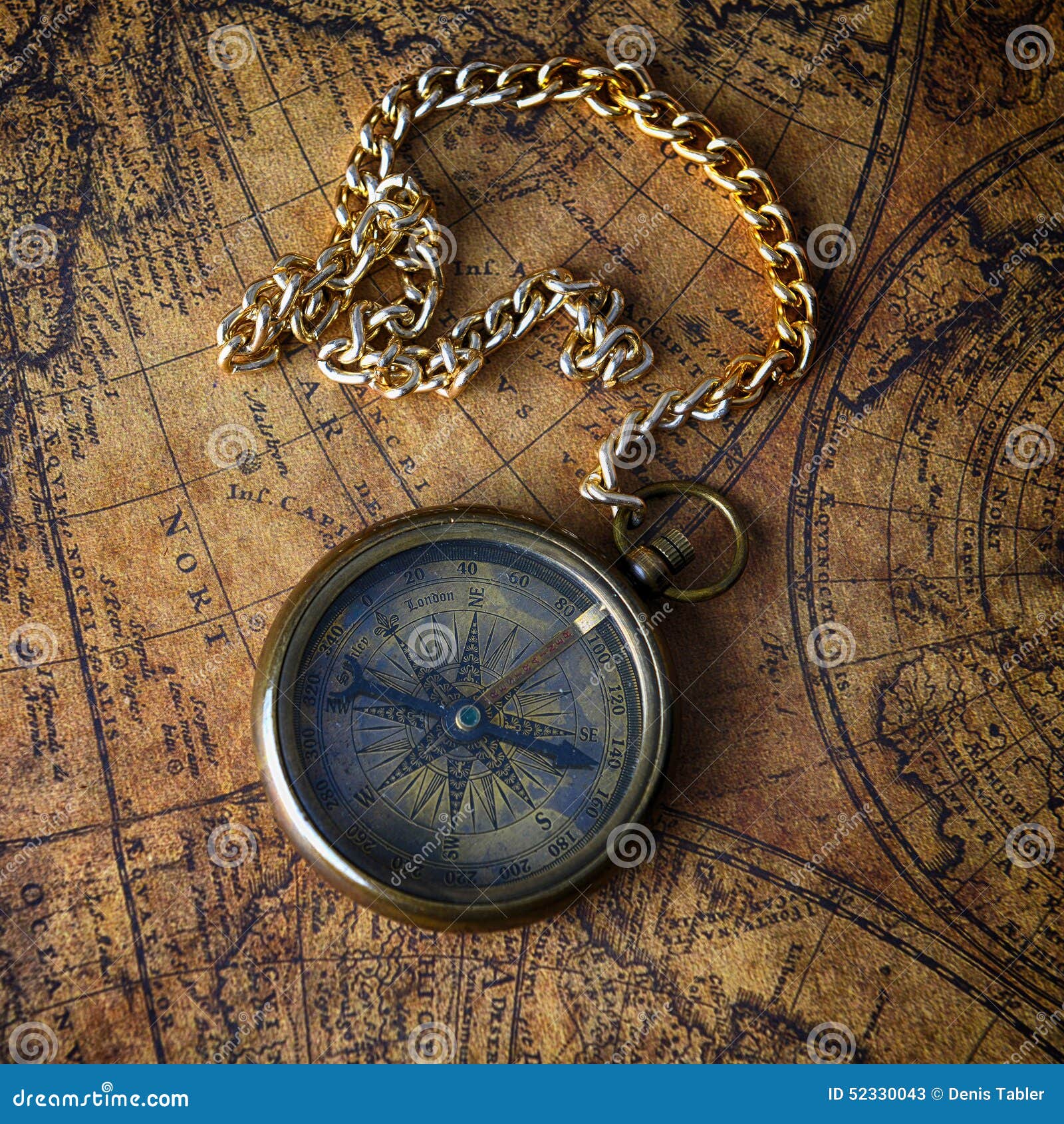 Compass on old map stock image. Image of century, search - 52330043