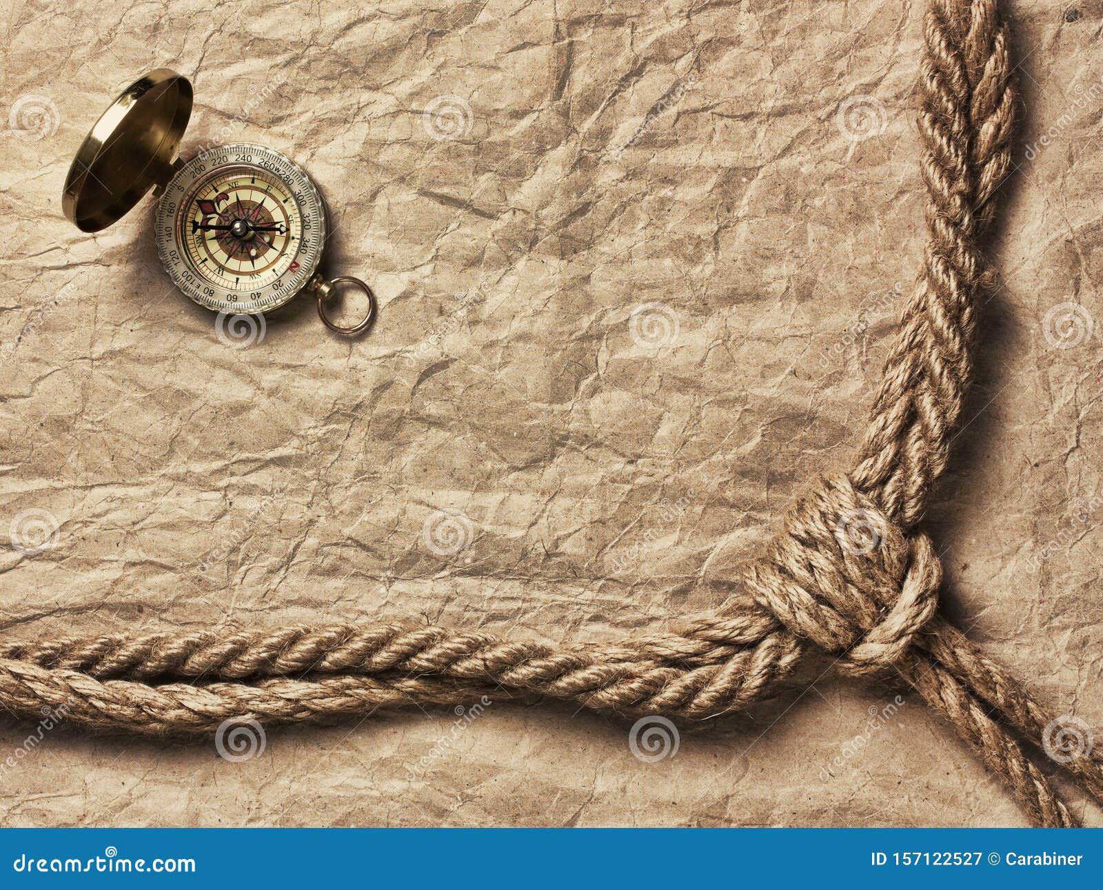 Compass, Old Paper and Rope Stock Image - Image of pilot, frame: 157122527