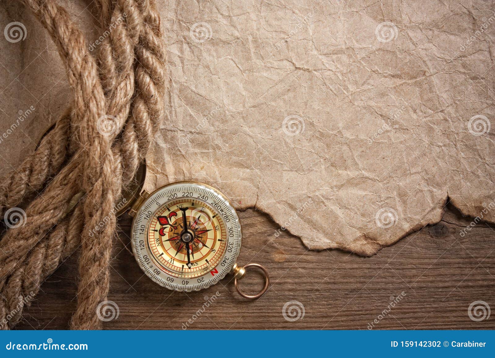 Compass, Old Paper and Rope Stock Photo - Image of longitude, physical ...