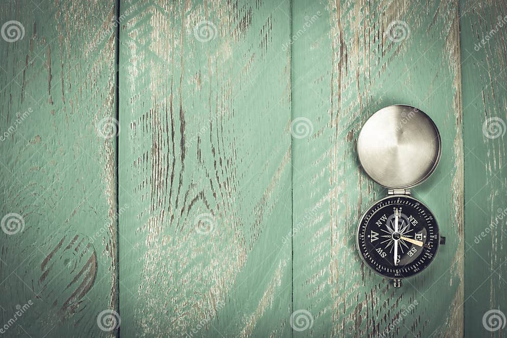Compass with an Open Lid on a Vintage Old Table Stock Photo - Image of ...