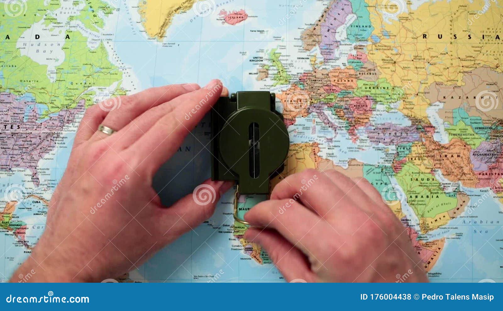 Compass in Operation on a World Map Stock Footage - Video of accessory ...
