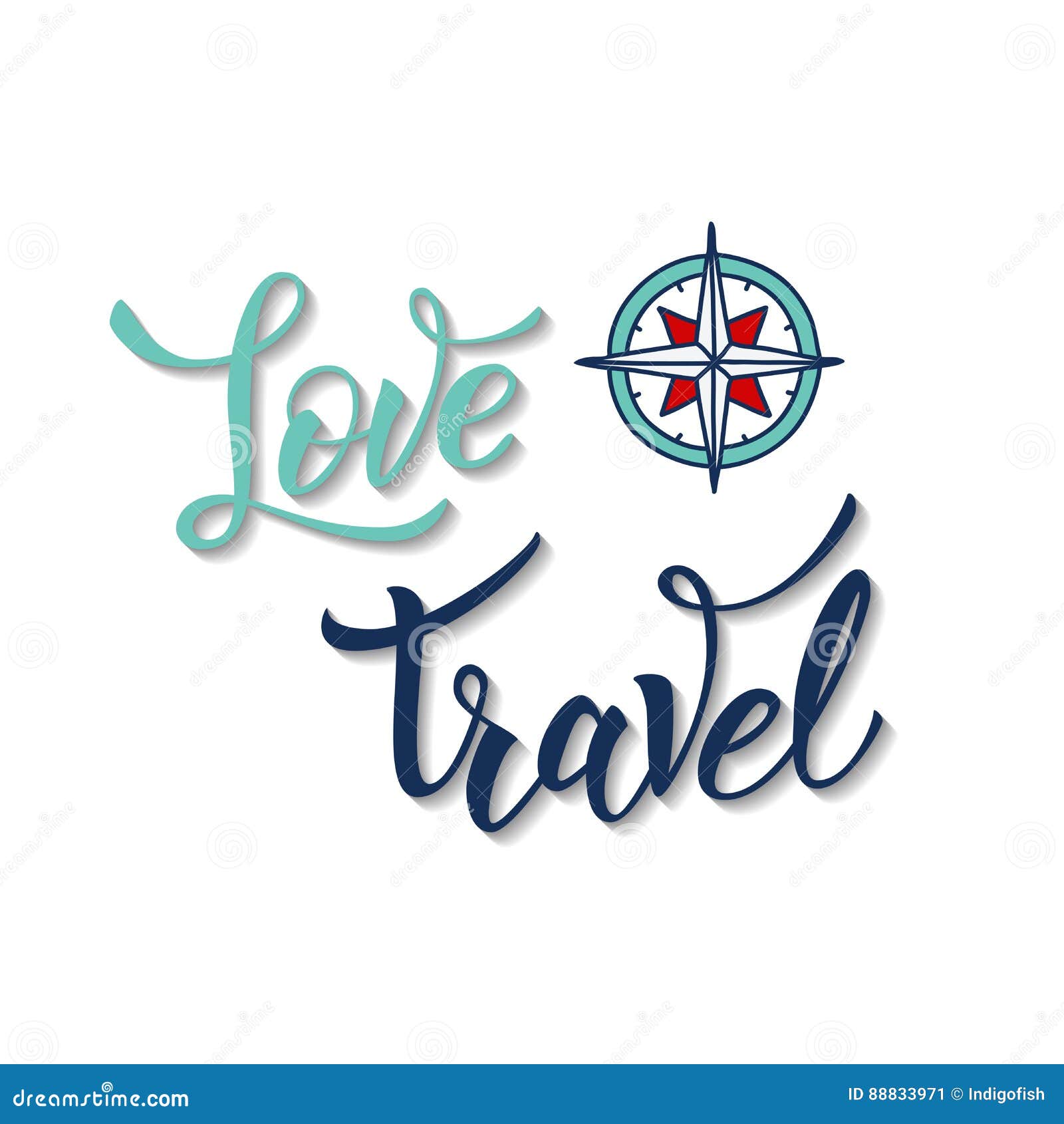 Compass and Original Handwritten Text Love Travel Stock Vector ...