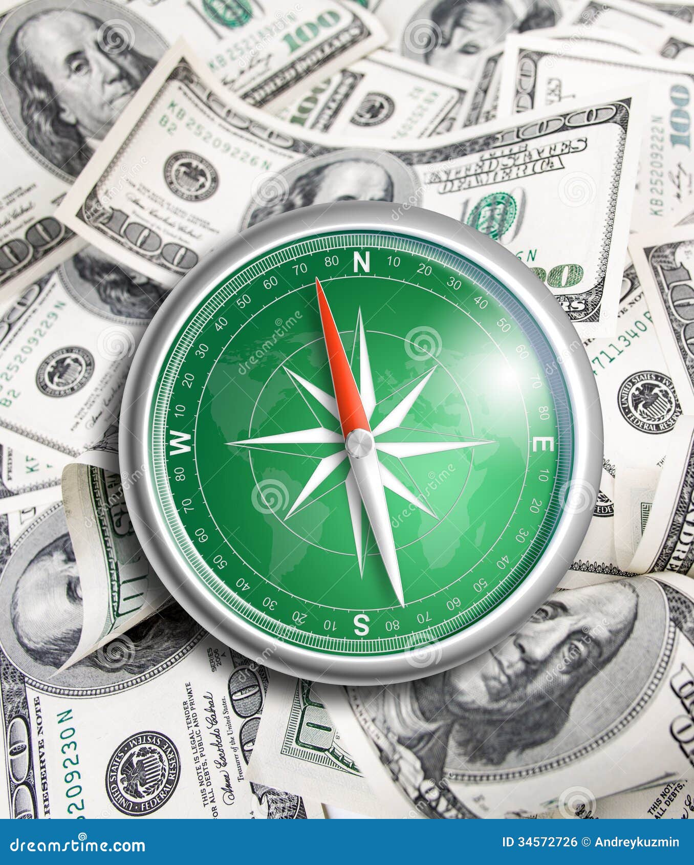 Compass Over Hundred Dollars. Financial Concept. Stock Photo - Image of ...