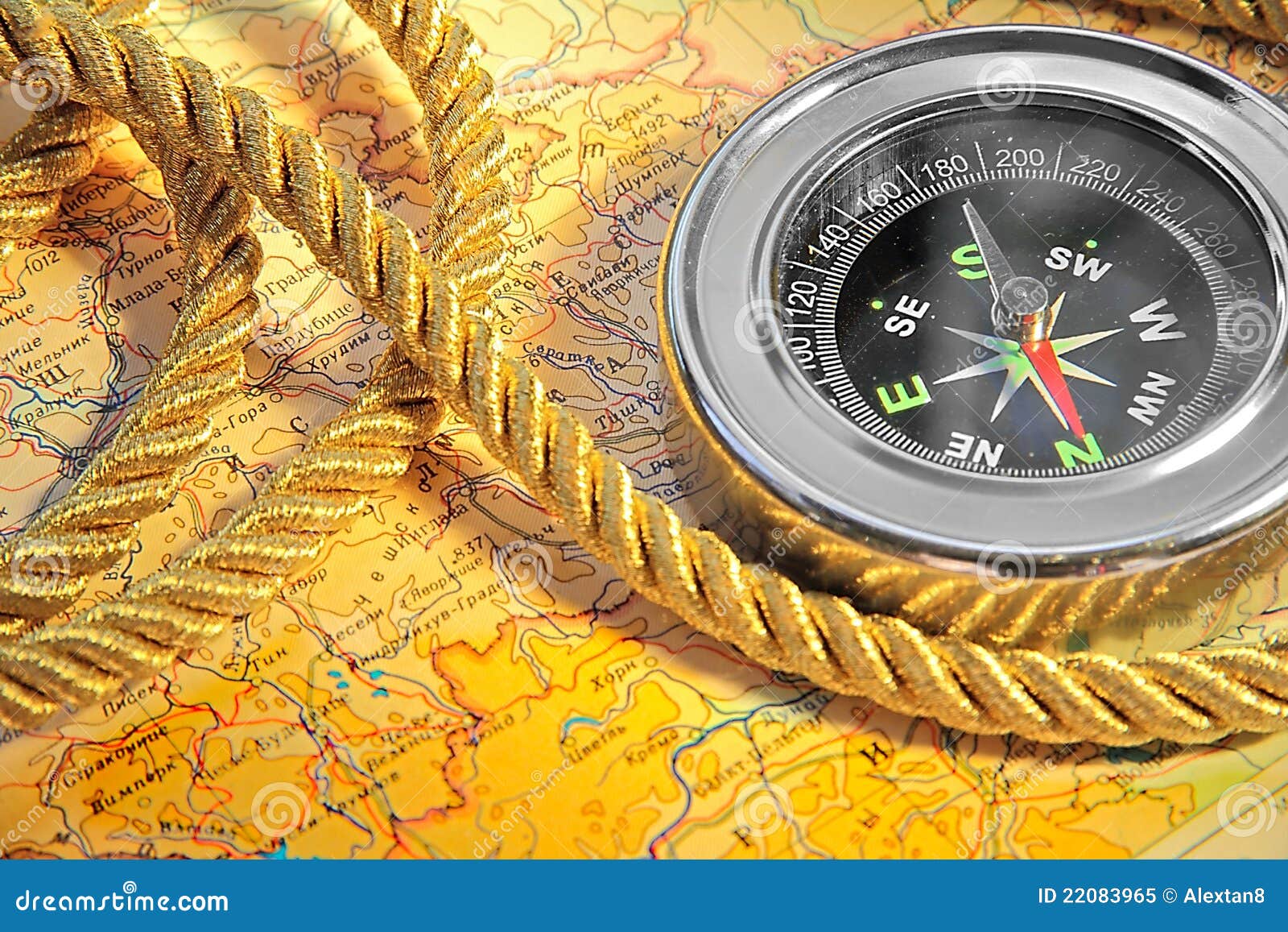 Compass over map stock image. Image of equipment, geography - 22083965
