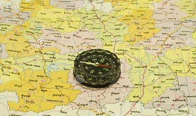 Isolated Magnetic Compass Over Map Stock Image - Image of roads ...