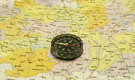 Isolated Magnetic Compass Over Map Stock Image - Image of roads ...