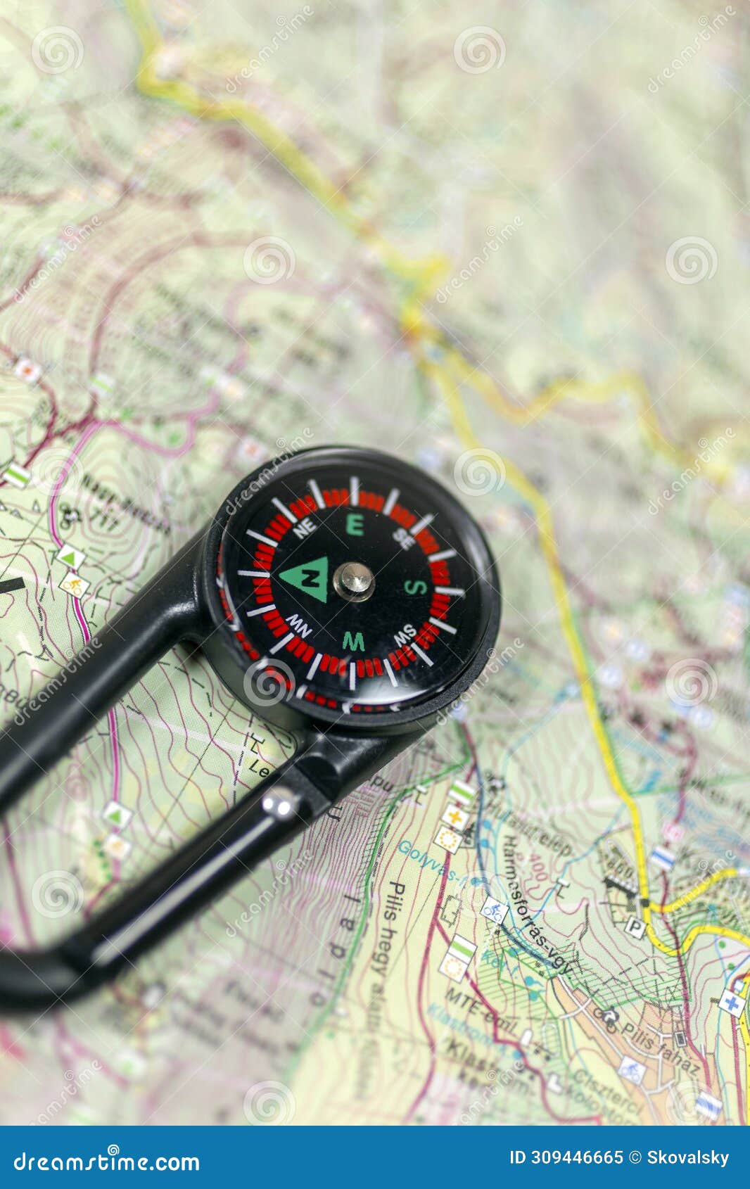 Compass on a paper map stock image. Image of vintage - 309446665