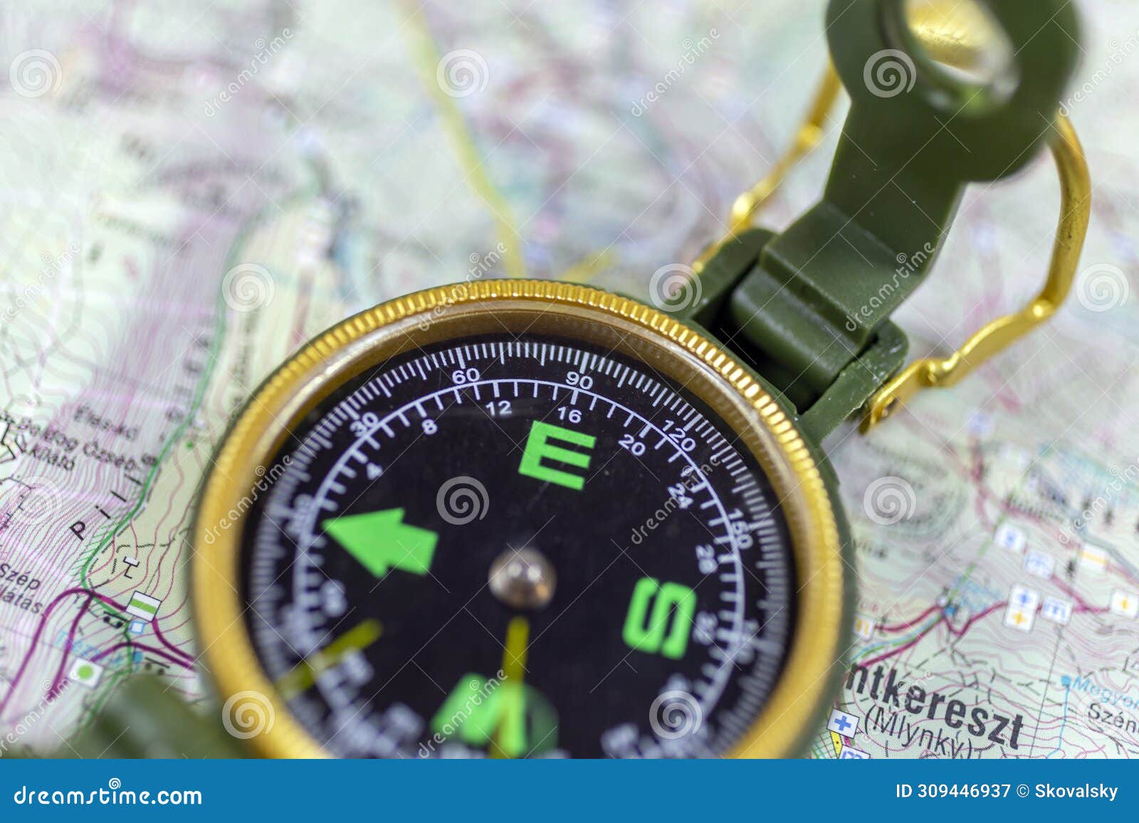 Compass on a paper map stock image. Image of vintage - 309446937