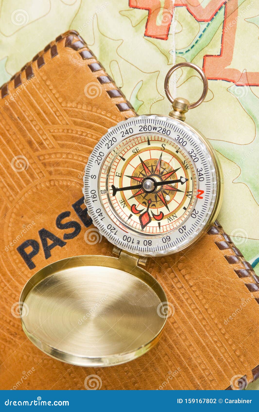 Compass and passport stock photo. Image of hiking, education - 159167802