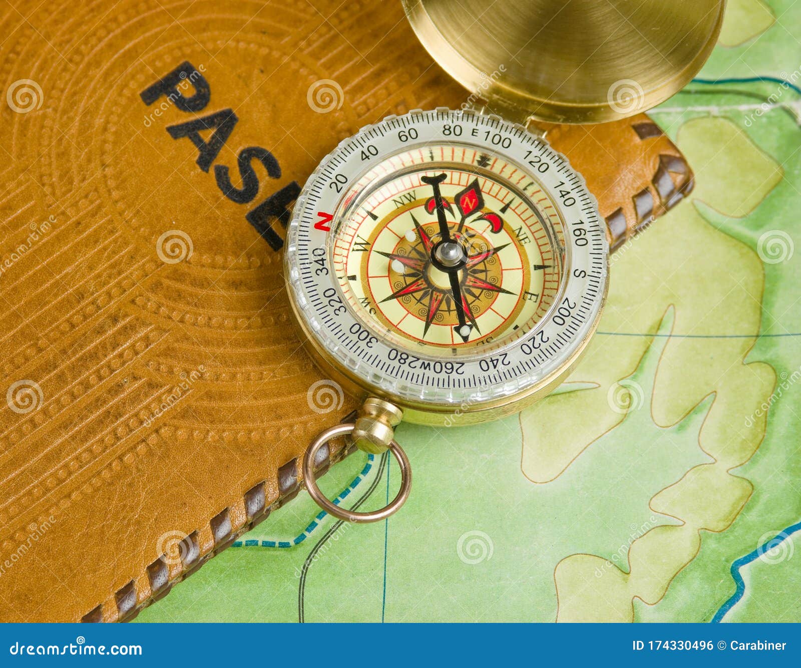 Compass and Passport on Map Stock Photo - Image of sign, tourism: 174330496