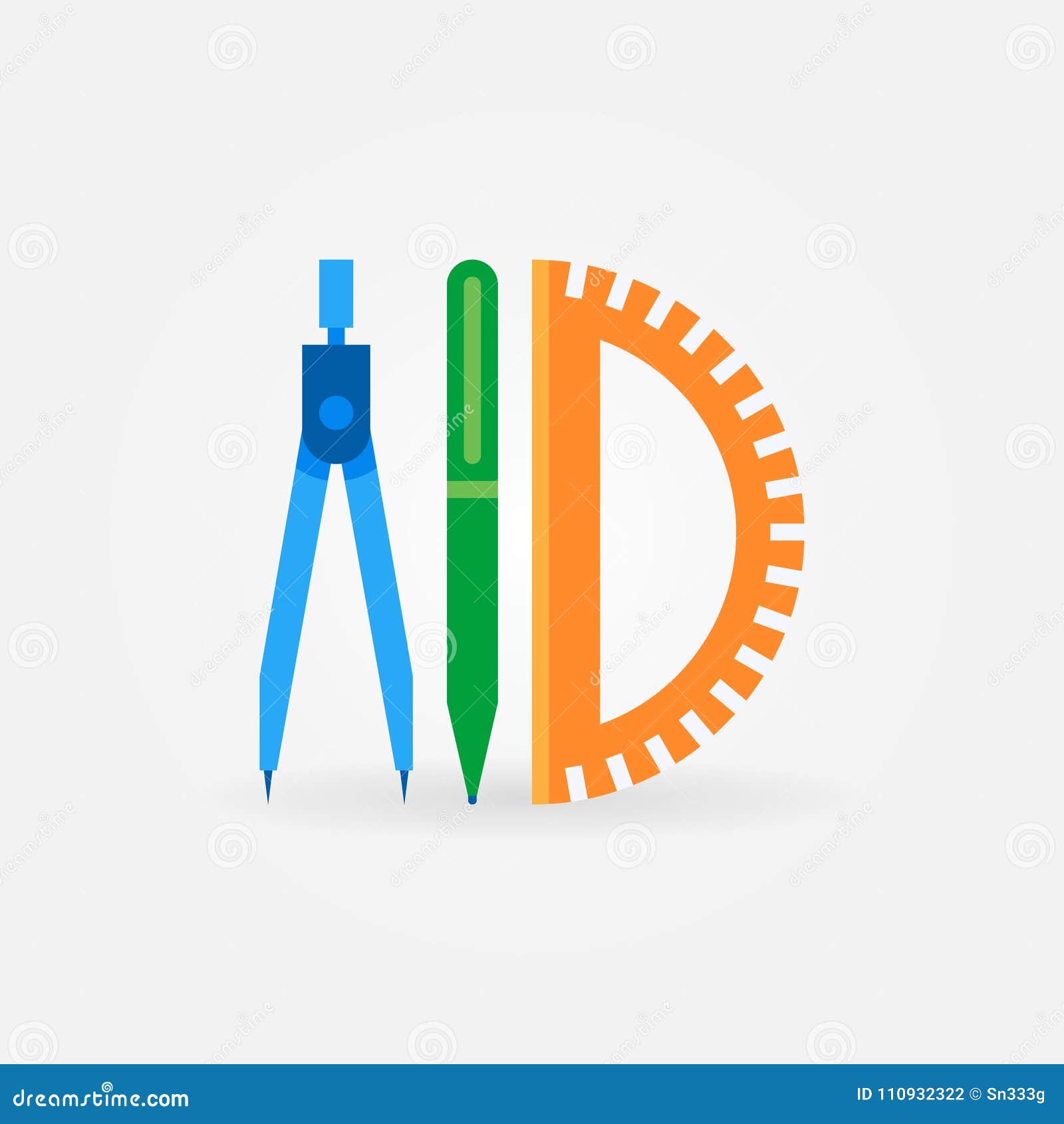Compass with Pen and Protractor Flat Icon Stock Vector - Illustration ...