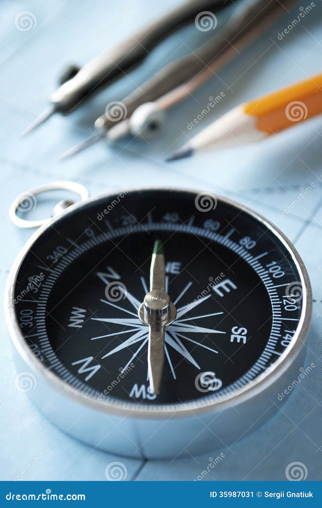 Compass and Pencil on a Map Stock Image - Image of travel, trip: 35987031