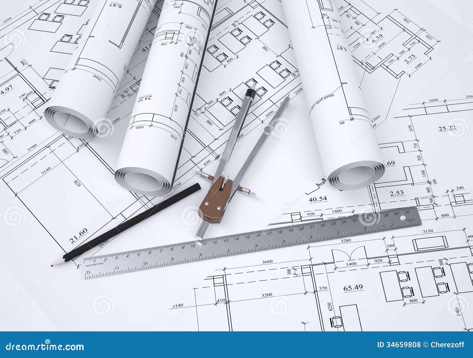 Compass, Pencil and Ruler Lie on the Drawing Stock Illustration ...