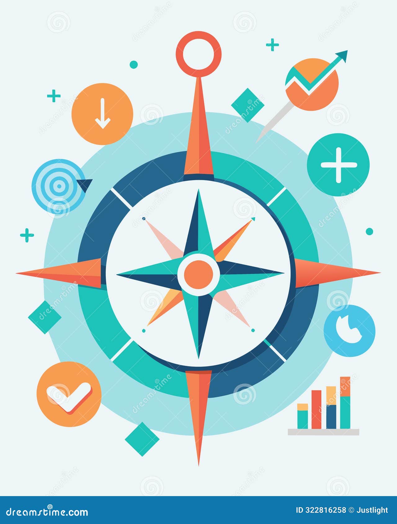 A Compass Pointing in Different Directions Surrounded by Charts and ...