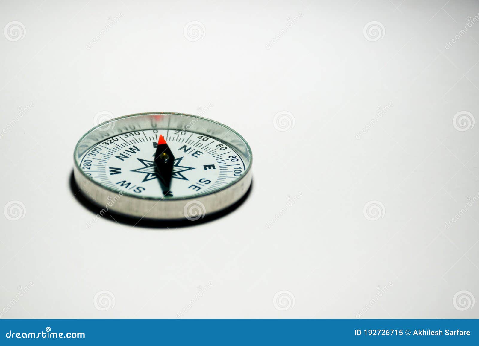 A Compass Pointing North On A Plain White Background With Empty Space ...