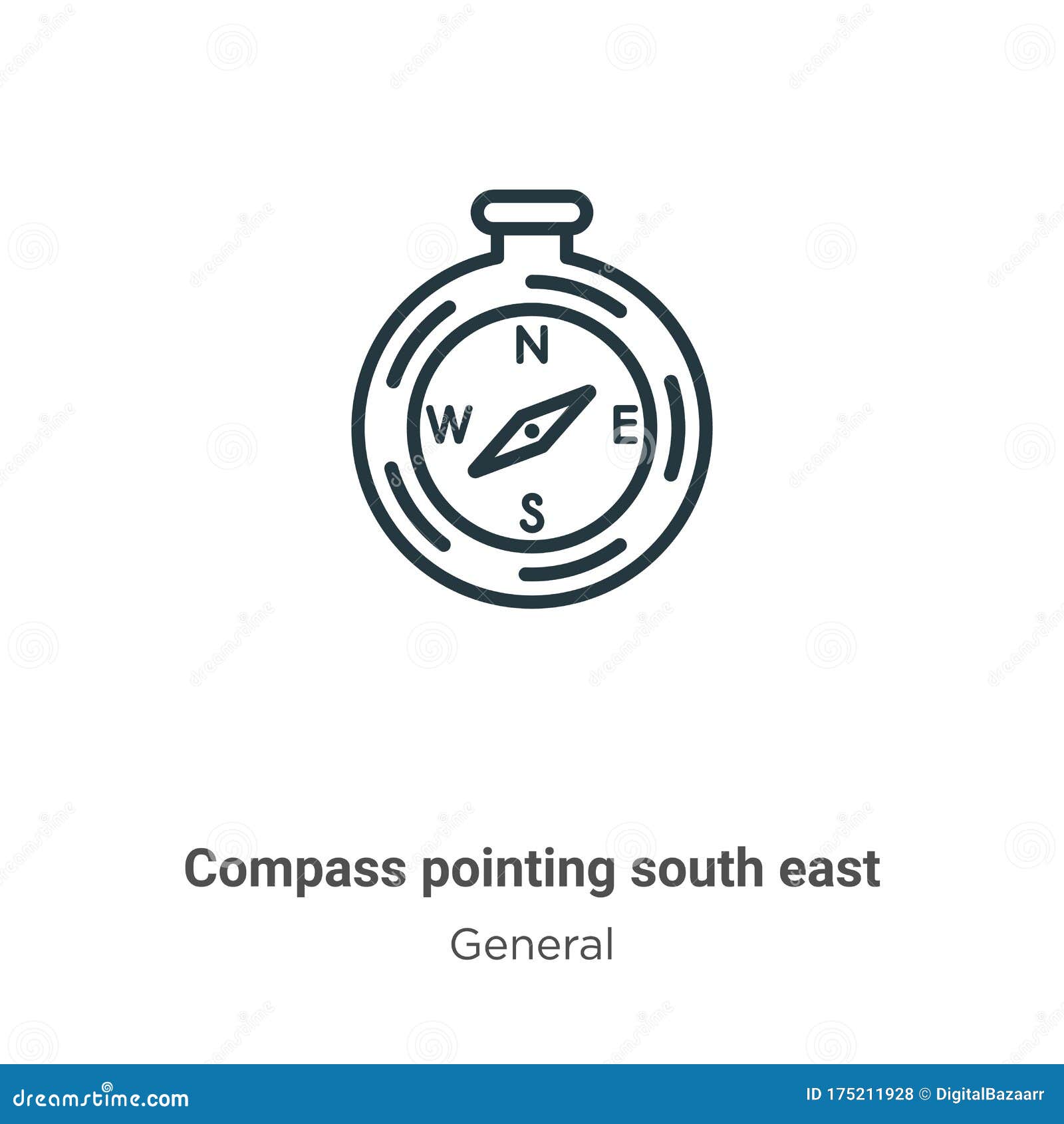 Compass Pointing South East Outline Vector Icon. Thin Line Black ...
