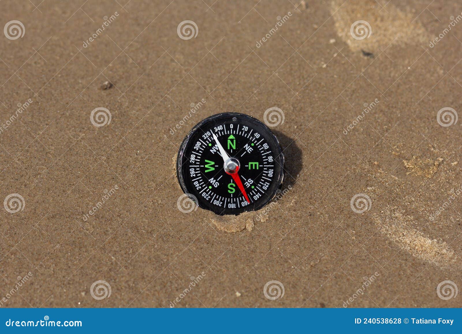Compass Pointing SouthWest Laying on Sand Beach Stock Photo - Image of ...