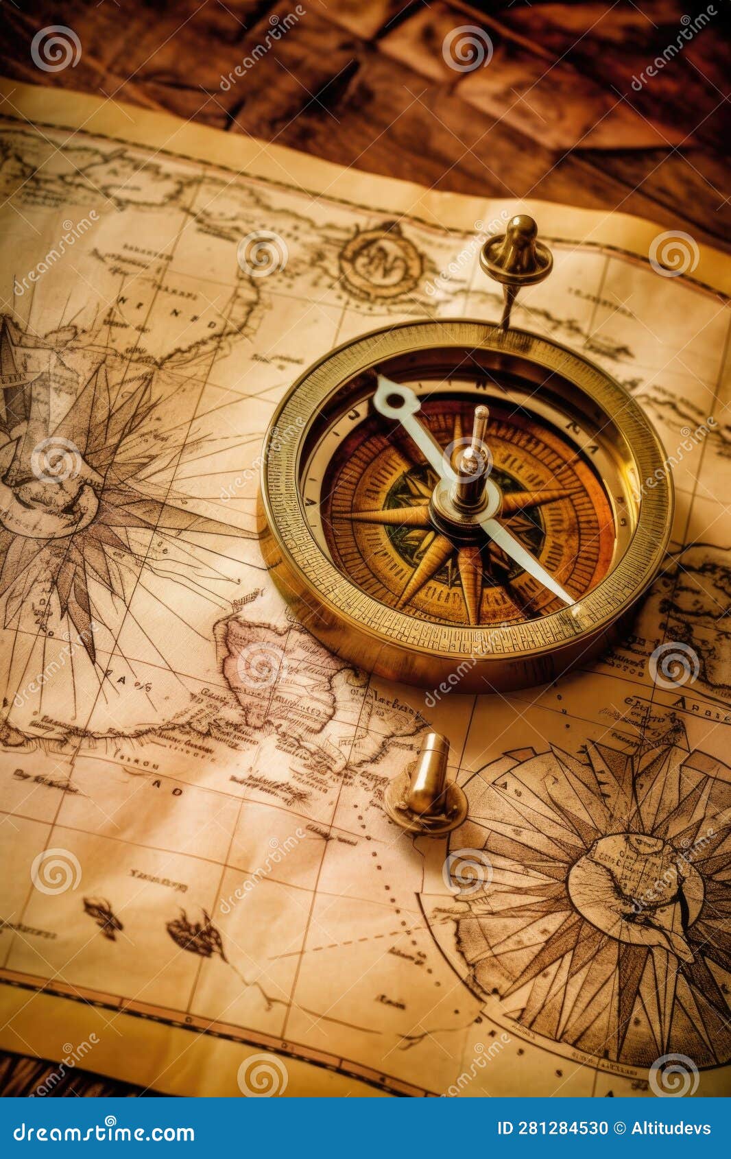 Compass Pointing To Leadership on a Map Stock Illustration ...