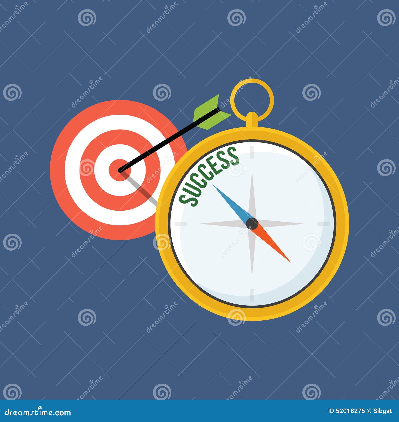 Compass Points To Success. Flat Design Stock Vector - Illustration of ...