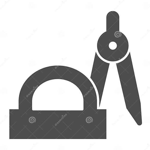 Compass and Protractor Solid Icon, School Concept, Geometry Tools Sign ...