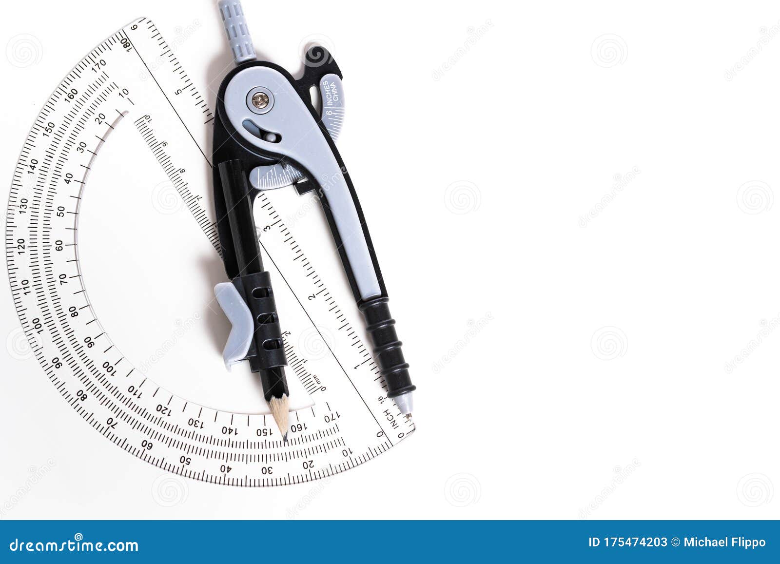 Compass and Protractor on a White Background Stock Image - Image of ...
