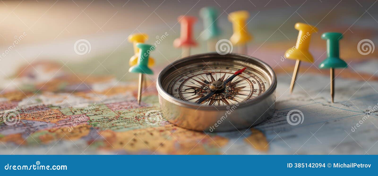 Set Of Map, Red Push Pin And Compass For Successful Traveler Stock Photo | CartoonDealer.com ...