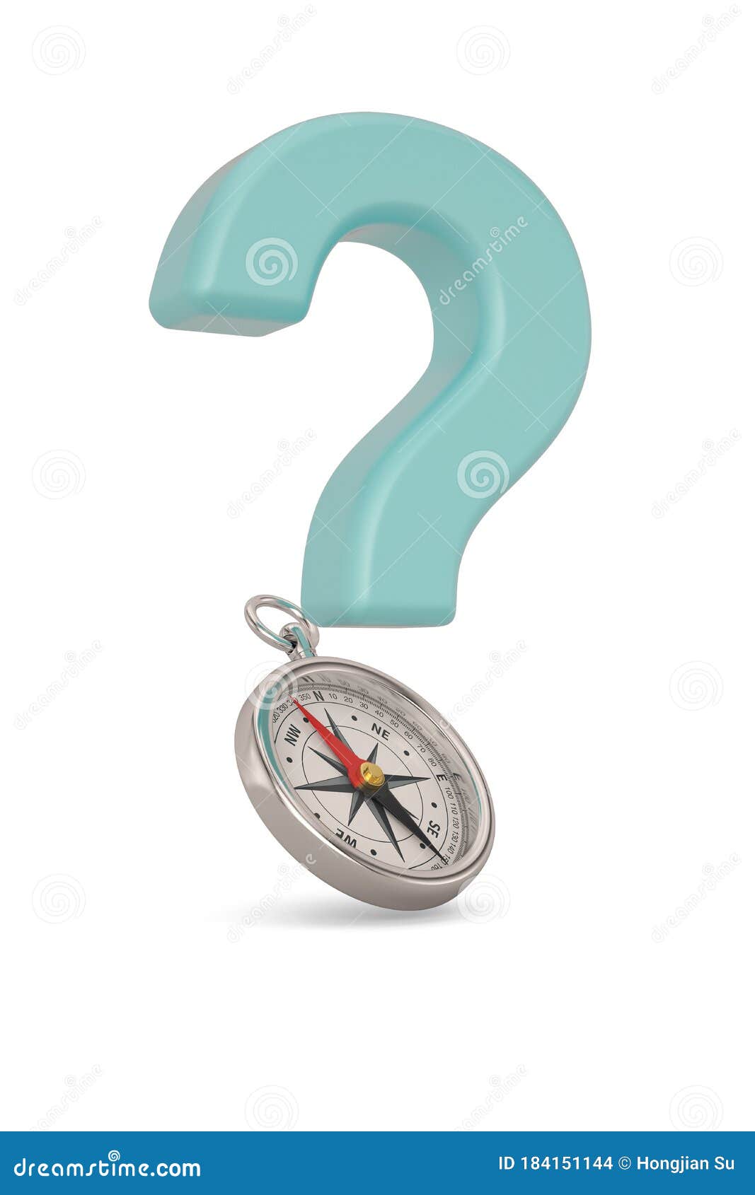 Compass and Question Mark Isolated on White Background. 3D Illustration ...