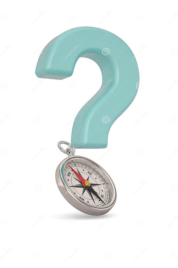 Compass and Question Mark Isolated on White Background. 3D Illustration ...