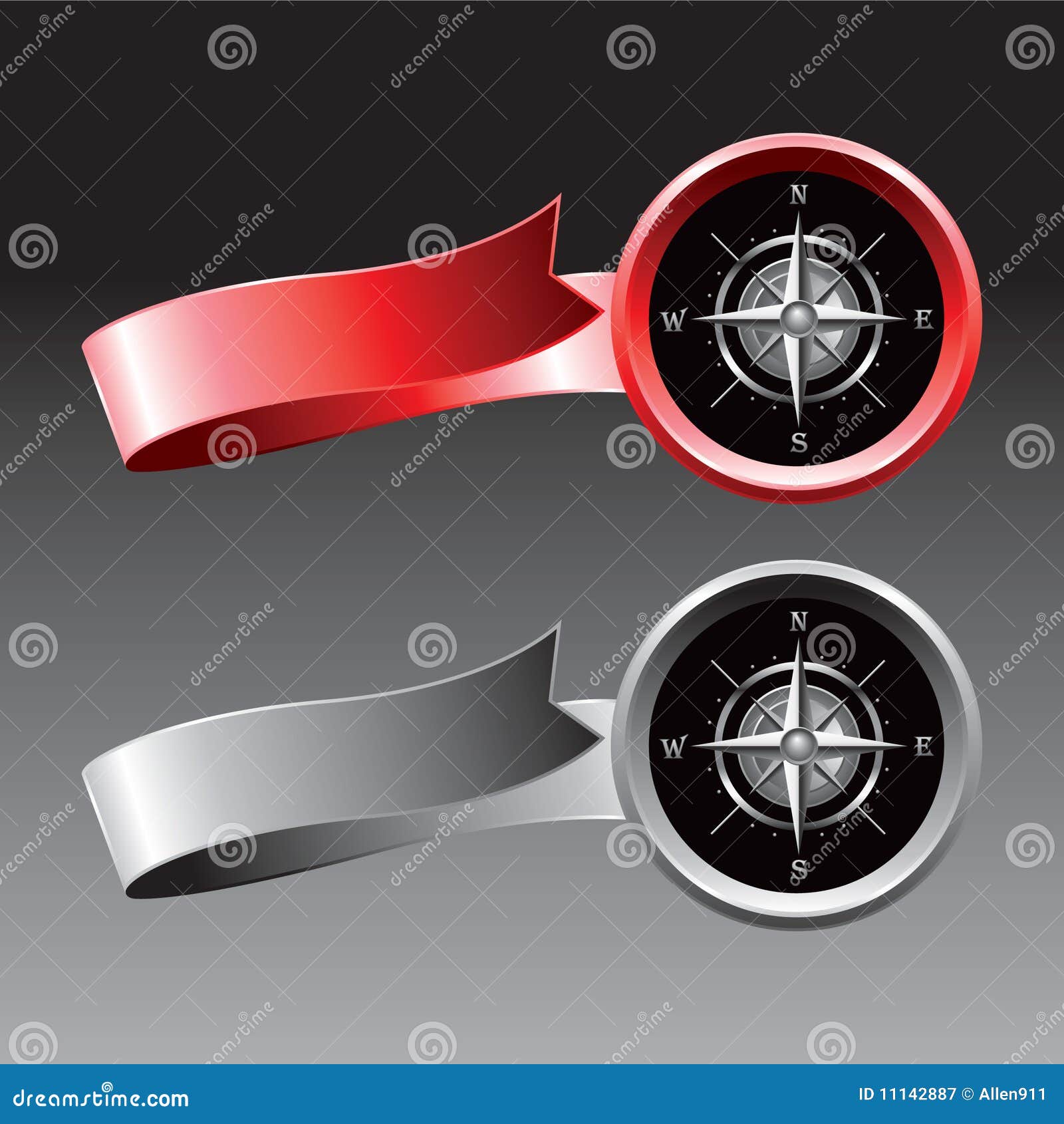 Compass on Red and Gray Ribbons Stock Vector - Illustration of east ...