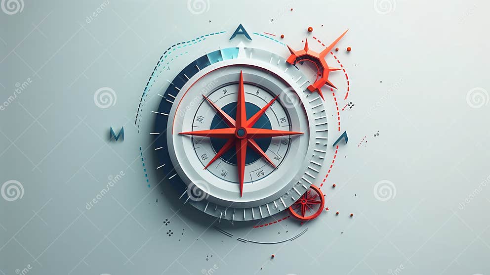 A Compass with Red Scissors Displayed on a White Wall Stock ...