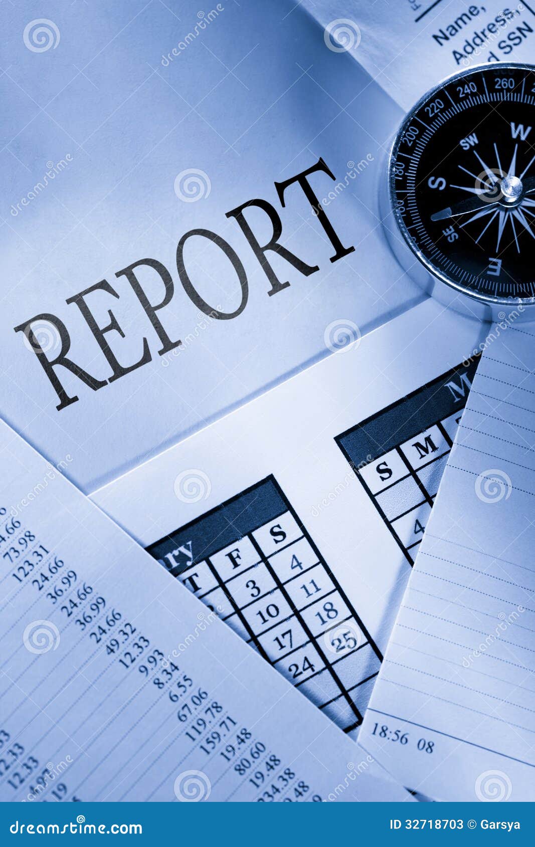 Compass and report stock image. Image of notepaper, page - 32718703
