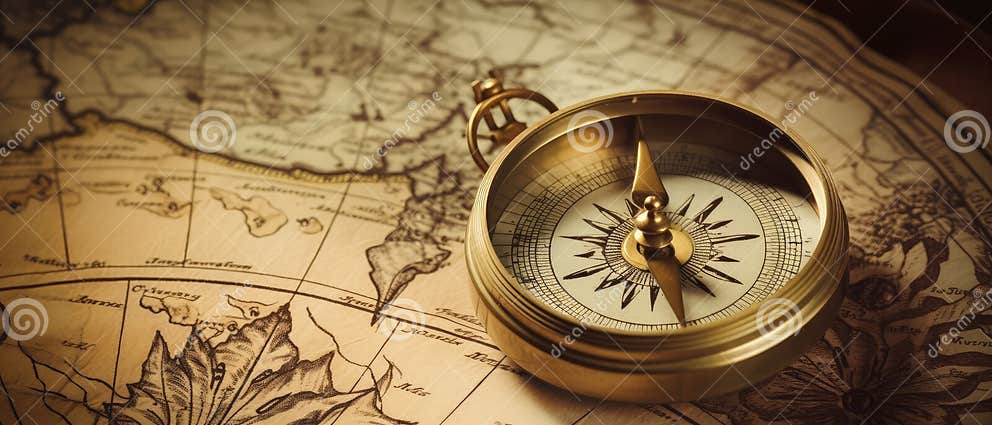 Compass Resting on Map, Navigation Tool on Top of Geographic Guide ...