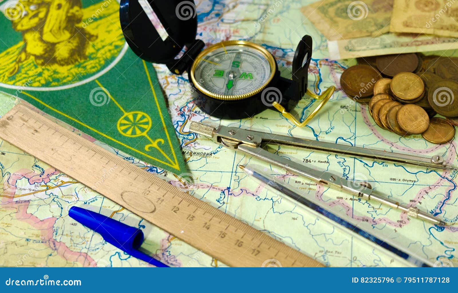 Compass and road map stock photo. Image of head, closeup - 82325796