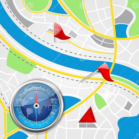 Compass on Road Map stock vector. Illustration of geography - 31935116