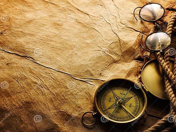 Compass, rope and glasses stock photo. Image of background - 13085592