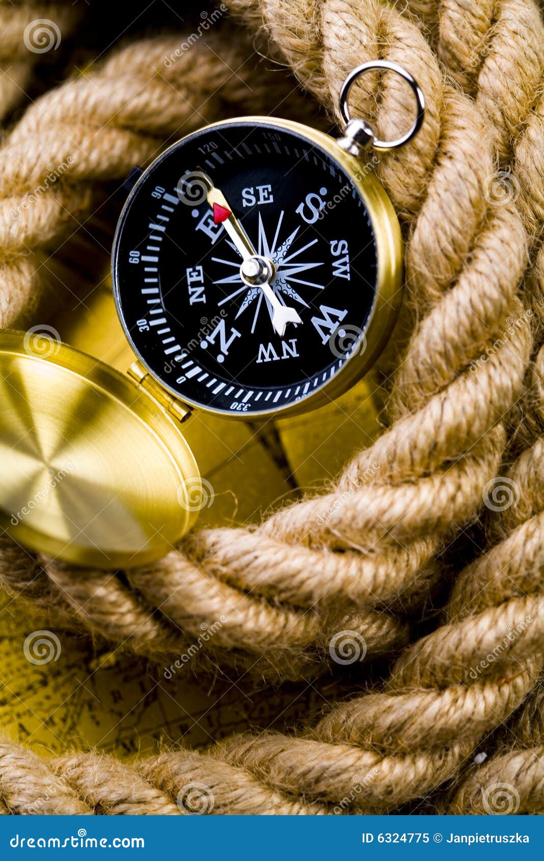 Compass & Rope and Old Map Stock Image - Image of design, europe: 6324775